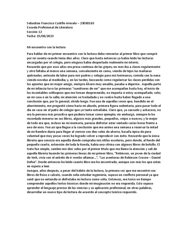 Mi Encuentro Con La Lectura | PDF