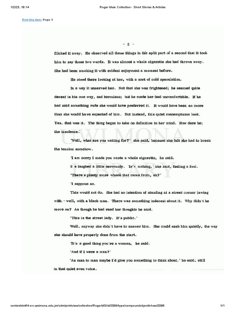 Roger Mais Collection - Short Stories & Articles 3 | PDF