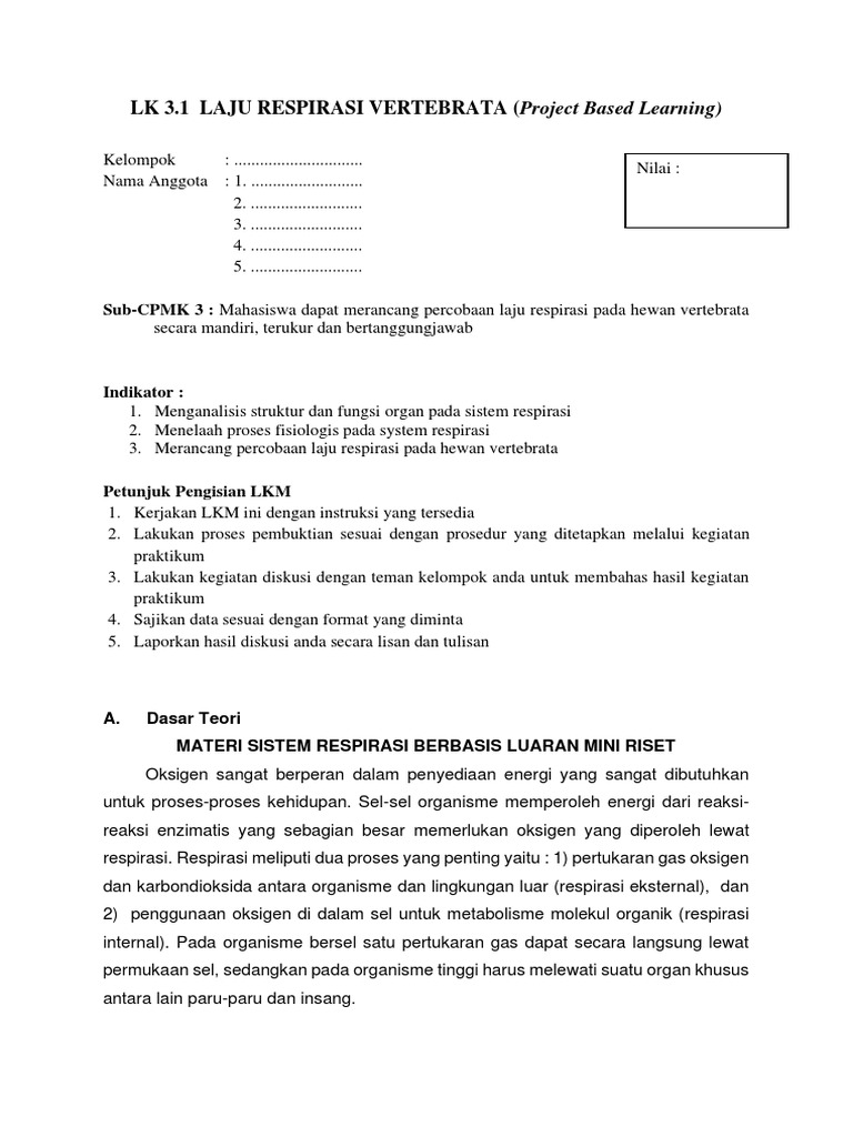 LK 3.1 Laju Respirasi Vertebrata | PDF