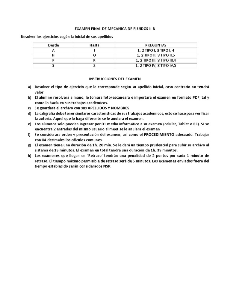 MECANICA DE FLUIDOS EXAMEN FINAL | PDF | Informática