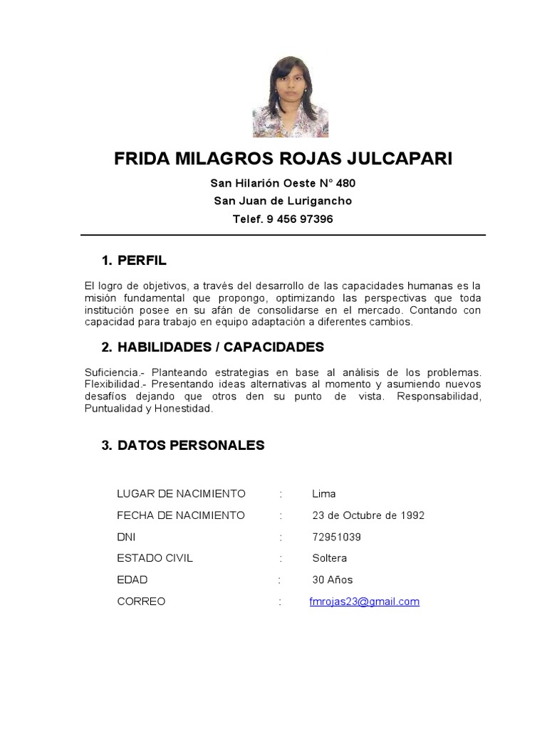 CV Frida - Rojas | PDF | Presupuesto | Business