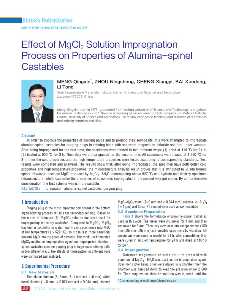 Effect Of Mgcl2 Solution Impregnation Process On Properties Of Alumina