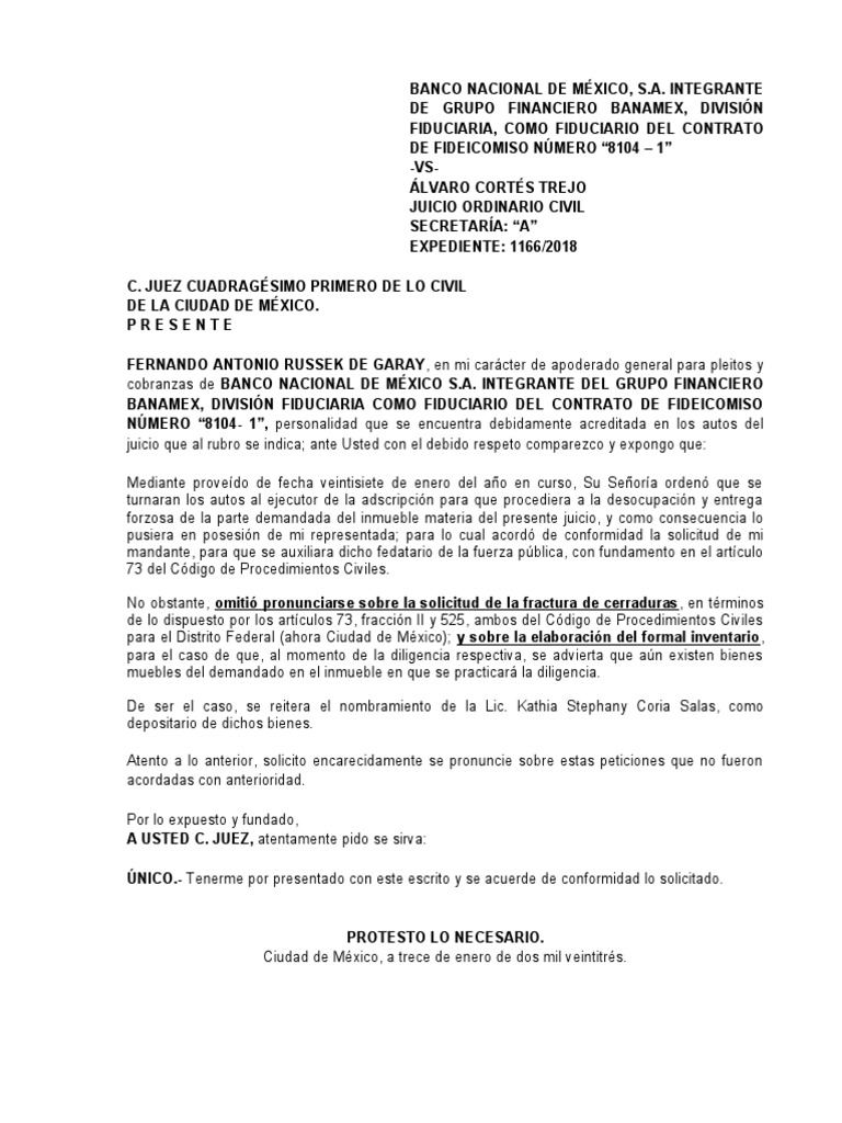 ÁLVARO CORTÉS TREJO. - Rompimiento de Cerraduras e Inventario | PDF