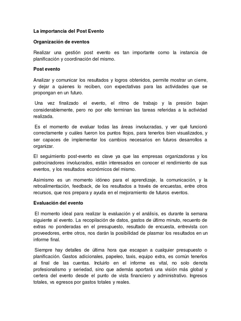 La Importancia Del Post Evento | PDF | Evaluación | Presupuesto