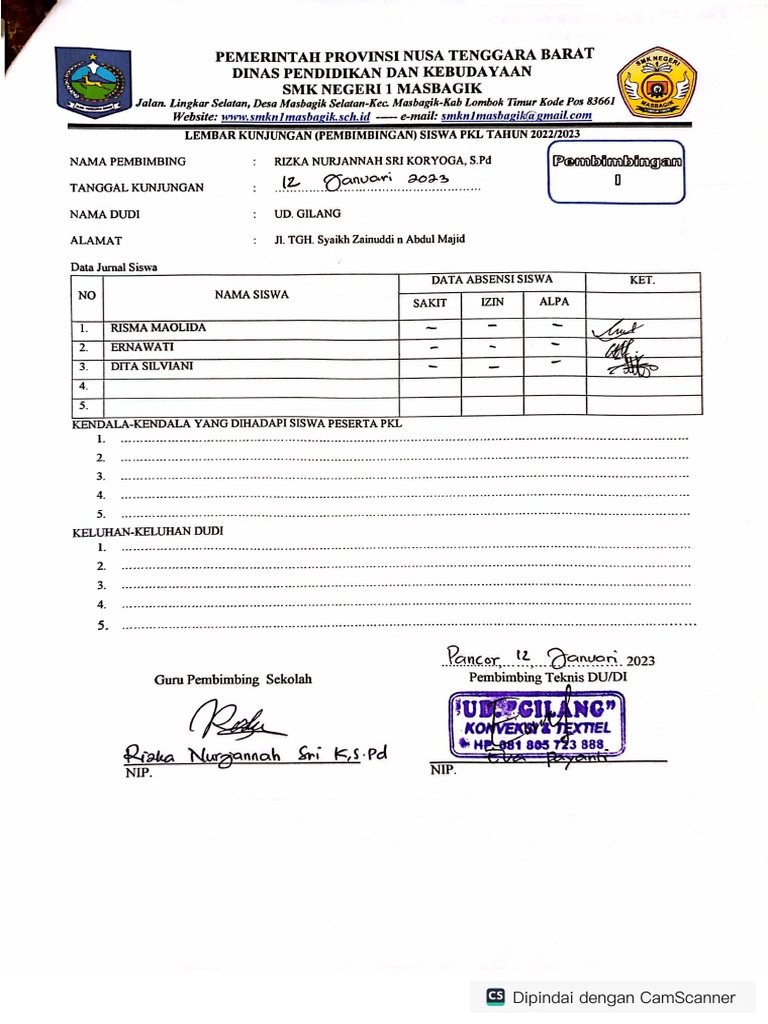 DIA-39 (SMK-K4) - Dokumen Monitoring PKL | PDF