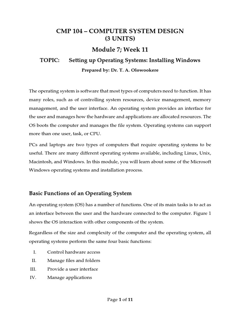 CMP 104 - Module 7 | PDF | Operating System | Installation (Computer Programs)