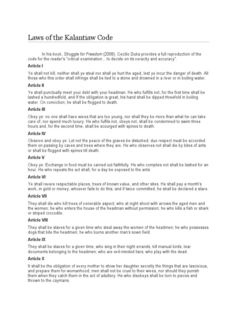 Kalantiaw Code | PDF