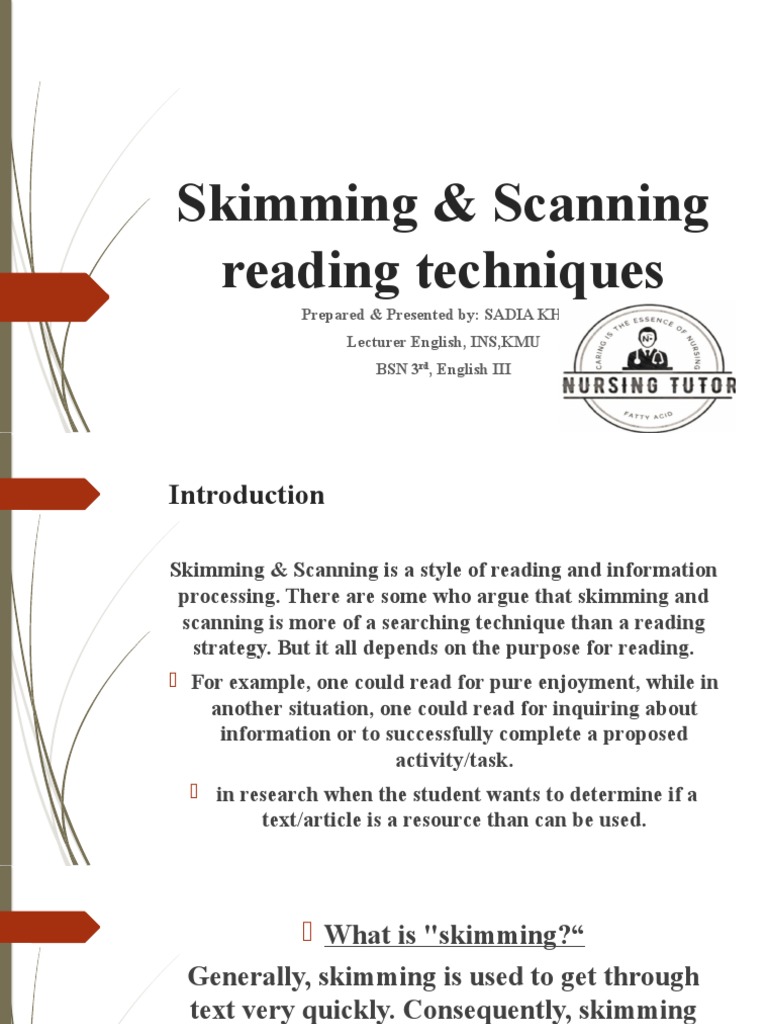 Skimming and Scanning. | PDF | Speed Reading | Information