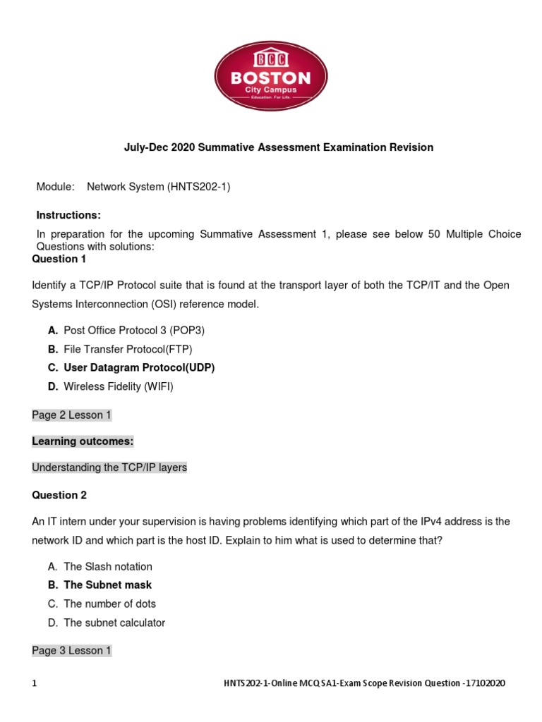 HNTS202-1 - Online MCQ SA1-Exam Scope Revision Question - 17102020 | PDF | Domain Name System ...