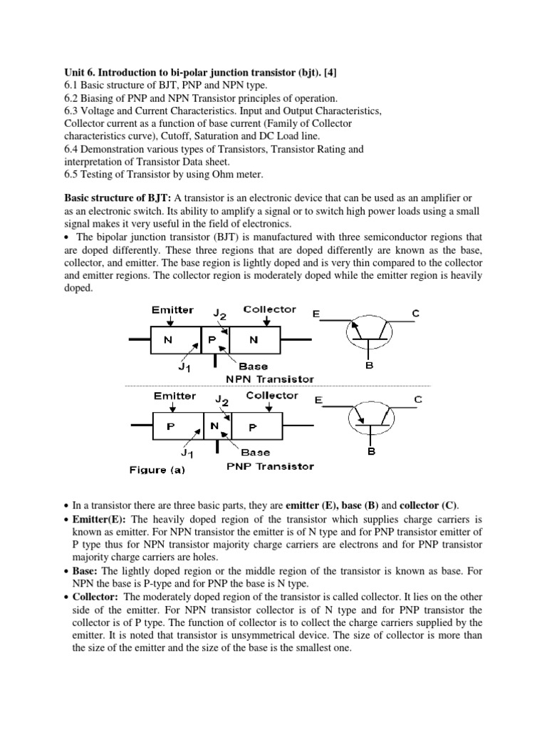 Unit 6. Introduction To Bi-Polar Junction Transistor (BJT) | PDF ...
