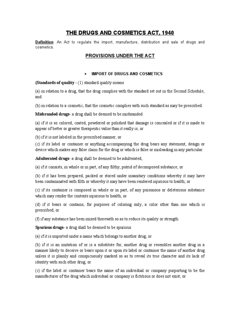 The Drugs and Cosmetics Act, 1940 | Pharmaceutical Drug | Cosmetics