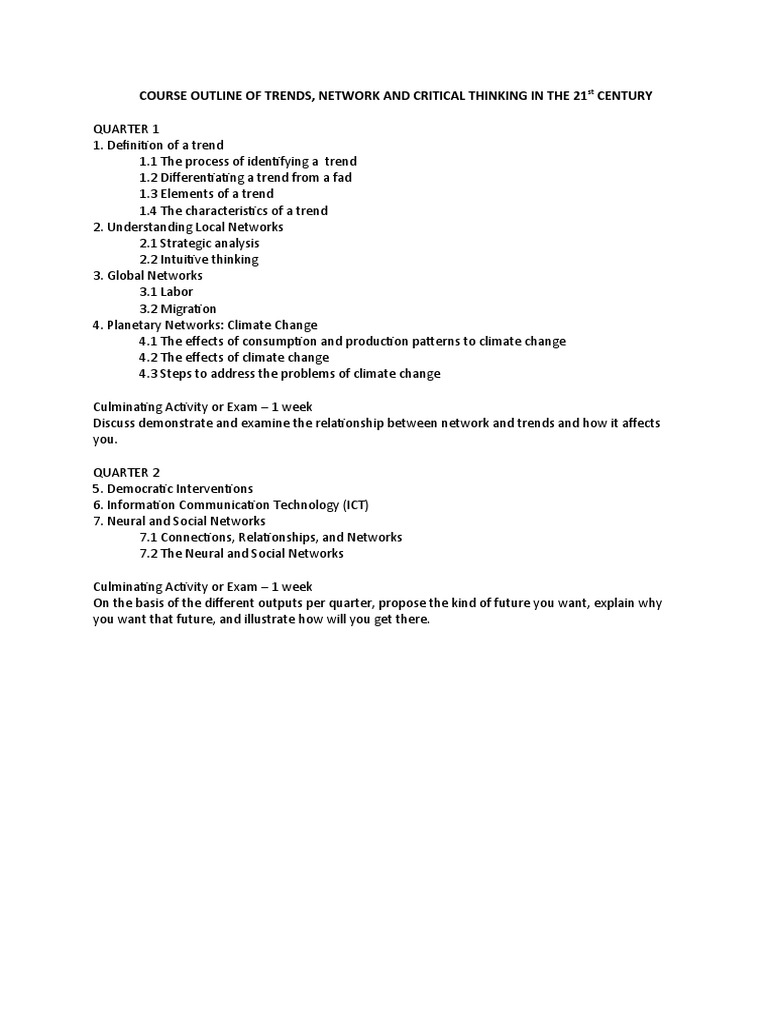 Course Outline of Trends | PDF