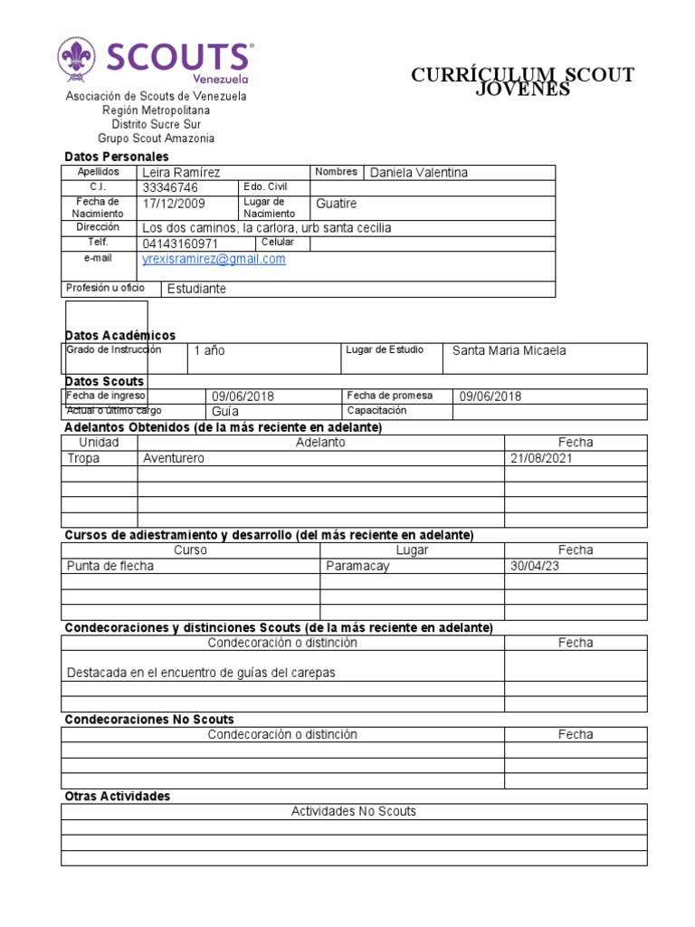 Currículum Scout Jóvenes Modelo | PDF