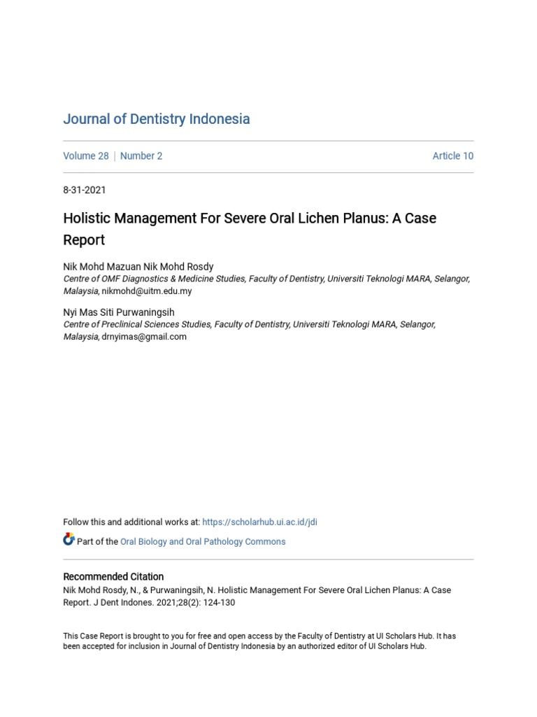 Holistic Management For Severe Oral Lichen Planus - A Case Report | PDF | Epidemiology | Causes ...