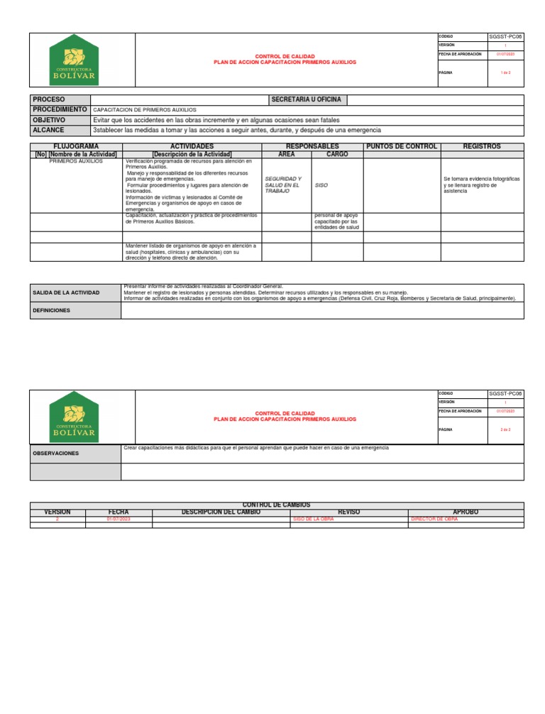 FORMATO Procedimiento | PDF | Primeros auxilios | Hospital