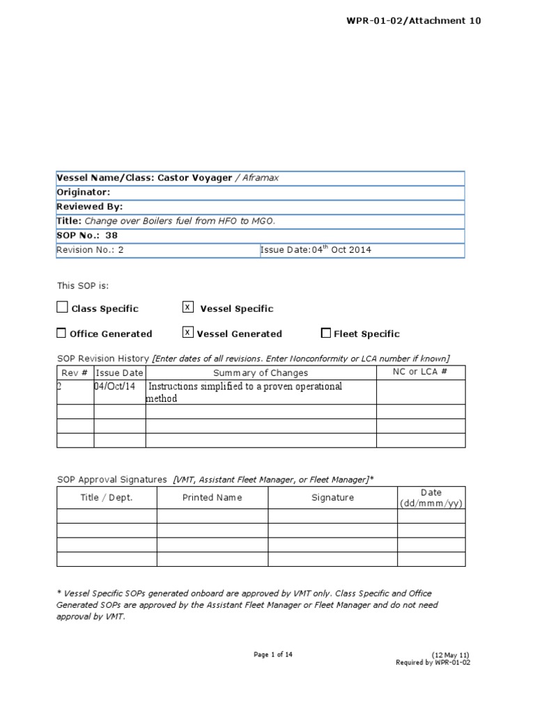 Change-Over Procedure From HFO To LSMGO For AUX. BOILER | PDF