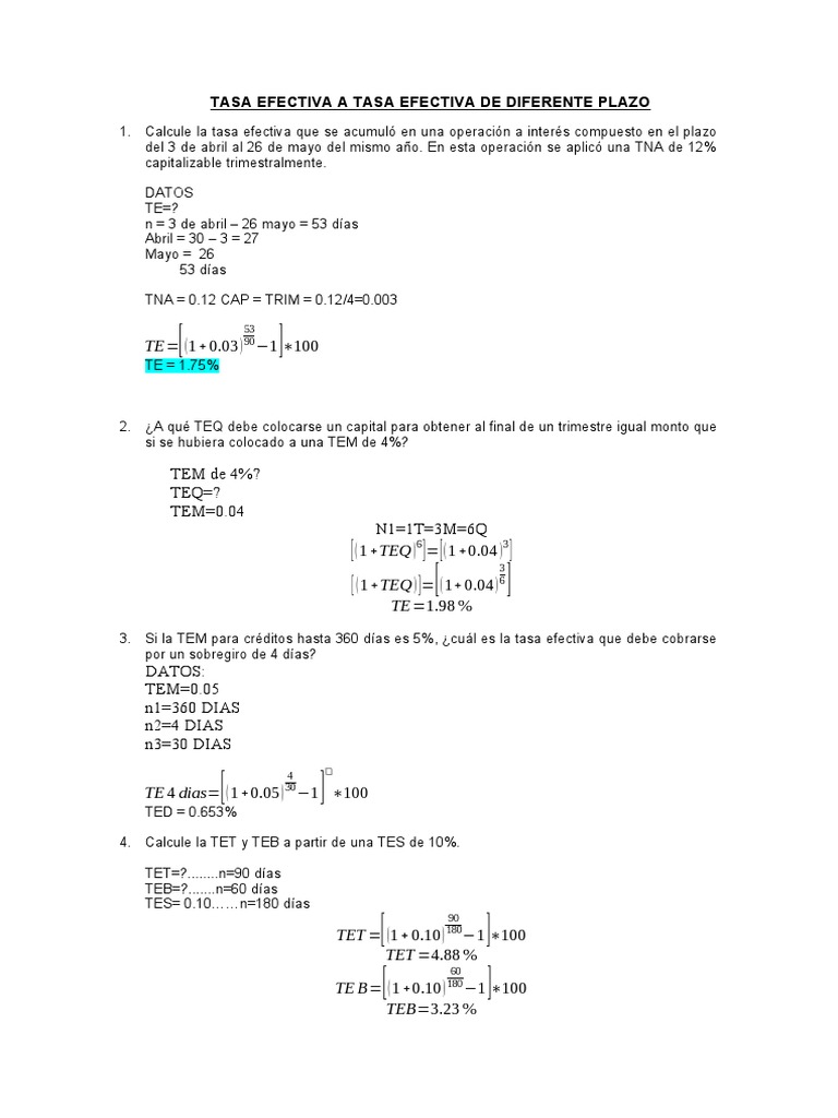Tasa Efectiva A Tasa Efectiva de Diferente Plazo | PDF | Valores de renta variable