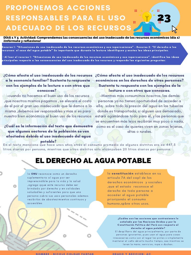 Proponemos Acciones Responsables Para El Uso Adecuado de Los Recursos (1) | PDF | Agua | Economias
