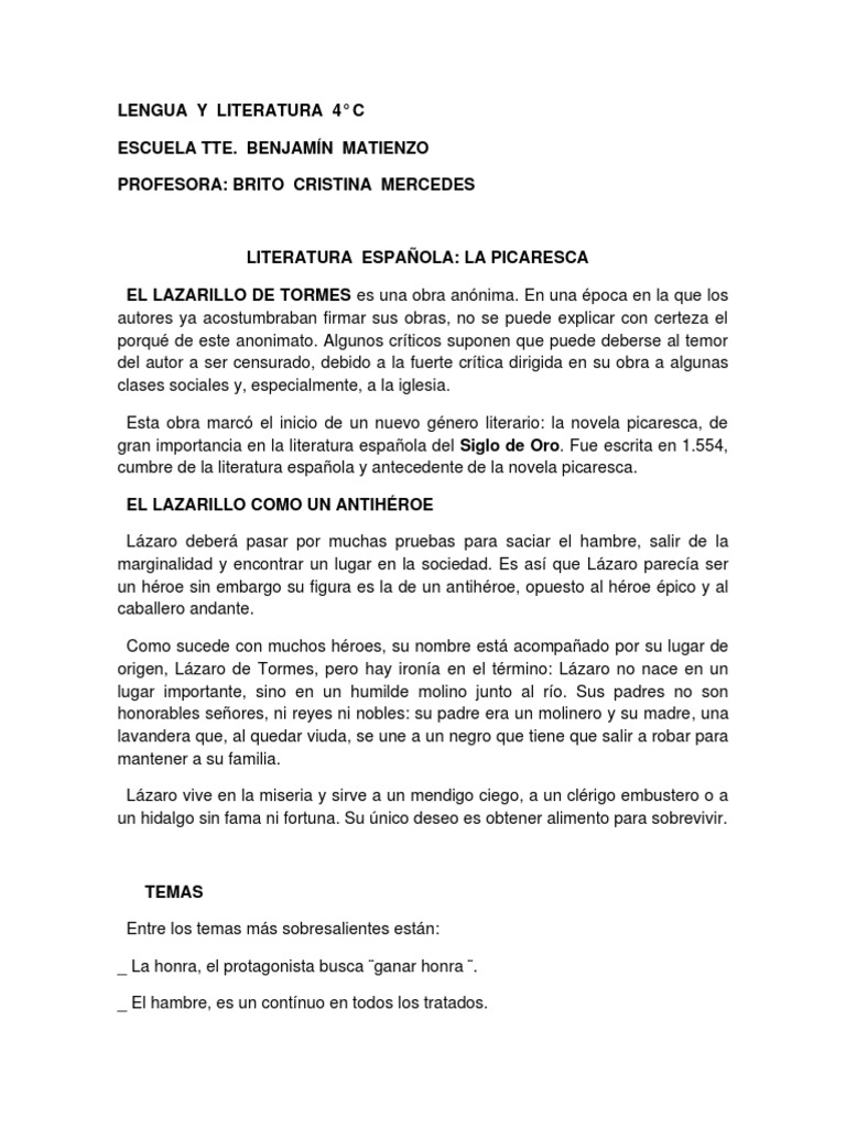 Análisis de "Lazarillo de Tormes" | PDF | Clásicos