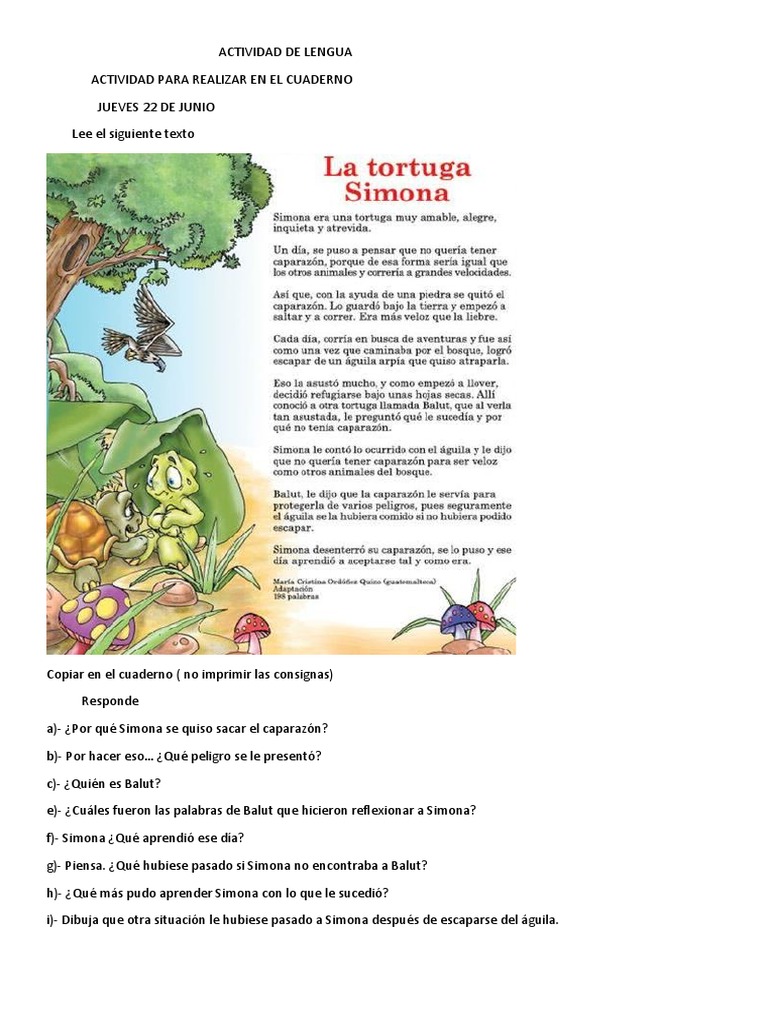 Actividad de Lengua para Tercer Grado. | PDF