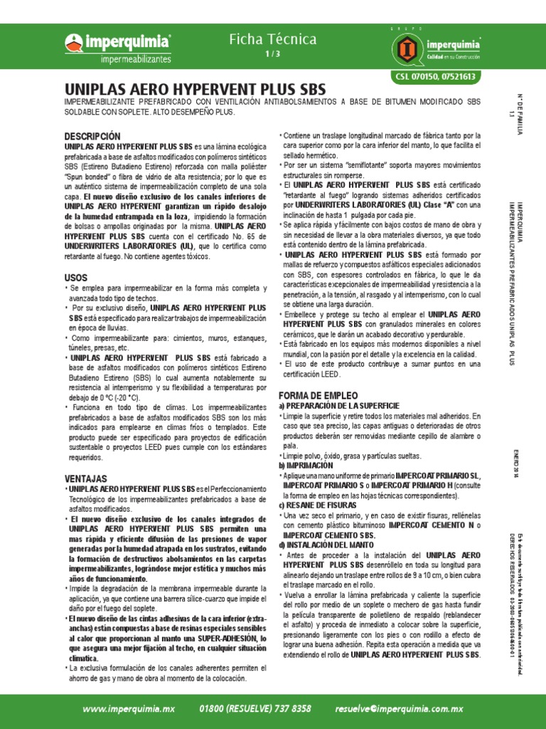 Impermeabilizante Uniplas Aero Plus SBS | PDF | Residuos | Reciclaje