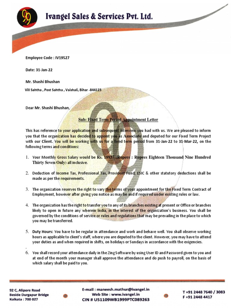 Appointment Letter7 Shashi Bushan | PDF | Parental Leave | Legal Remedy