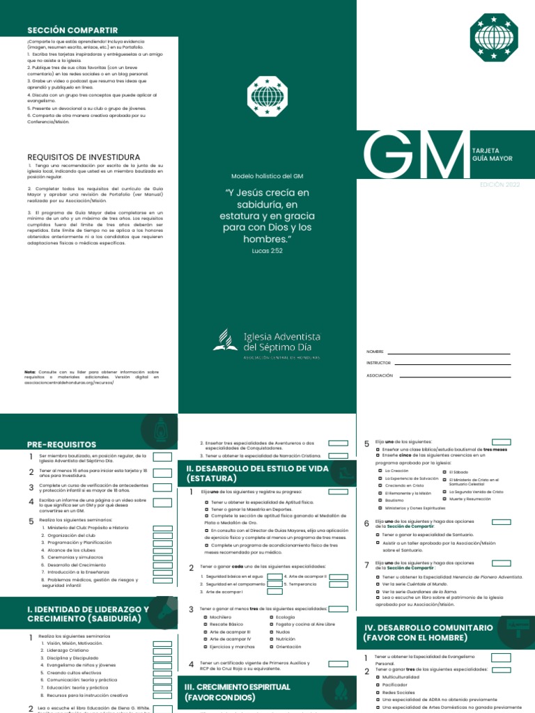 Tarjeta de Guía Mayor Oficial de La Conferencia General | PDF | Iglesia ...