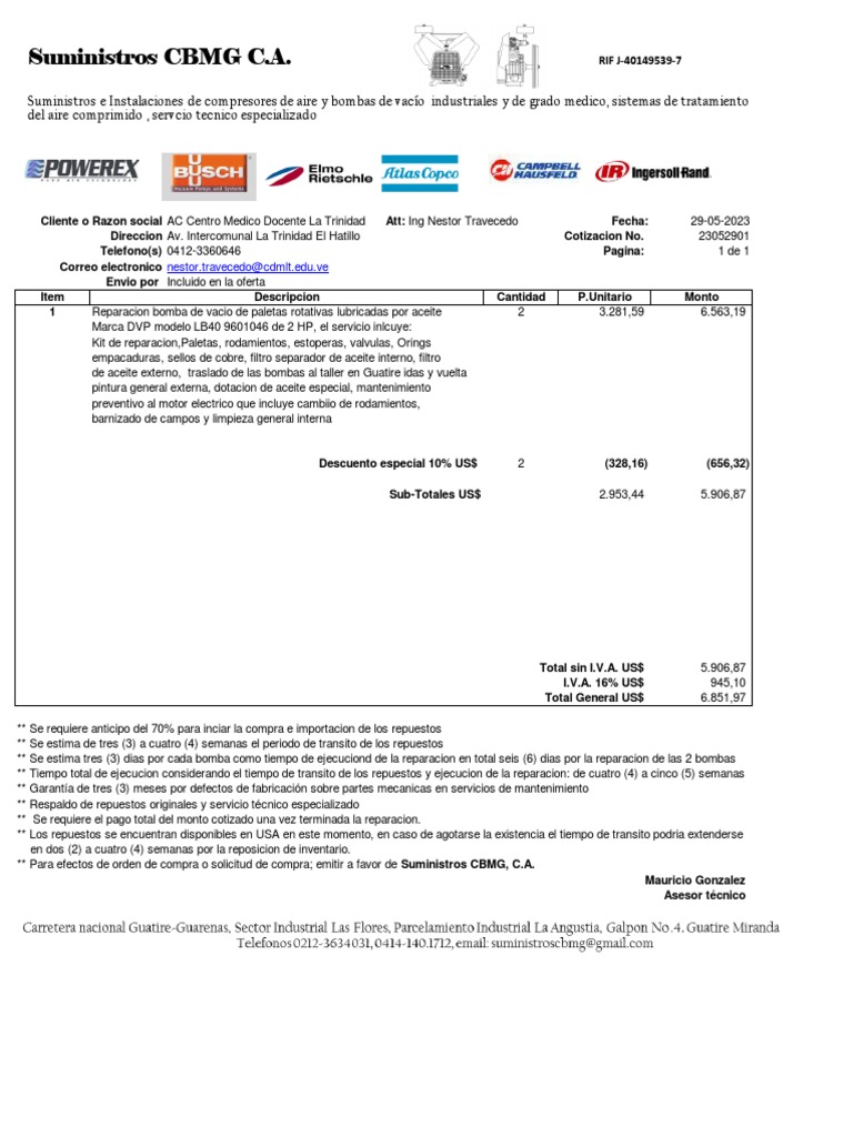 Cot CMDL Trinidad 2023 01 (Overhaul LB40 Bombas Vacio) | PDF