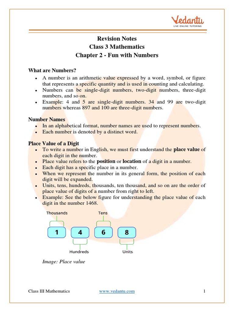 Fun With Numbers Class 3 Notes CBSE Maths Chapter 2 (PDF) | PDF ...