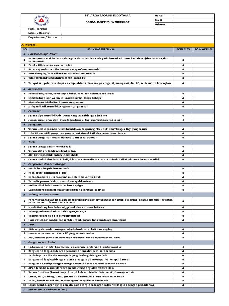 Inspeksi WORKSHOP | PDF