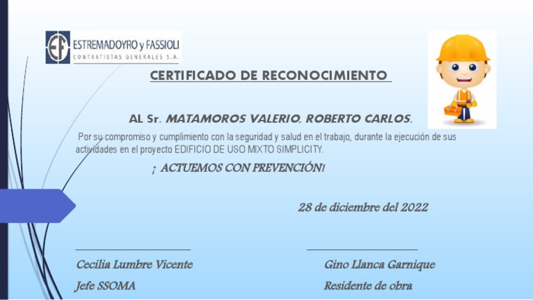 Certificado de Reconocimiento | PDF