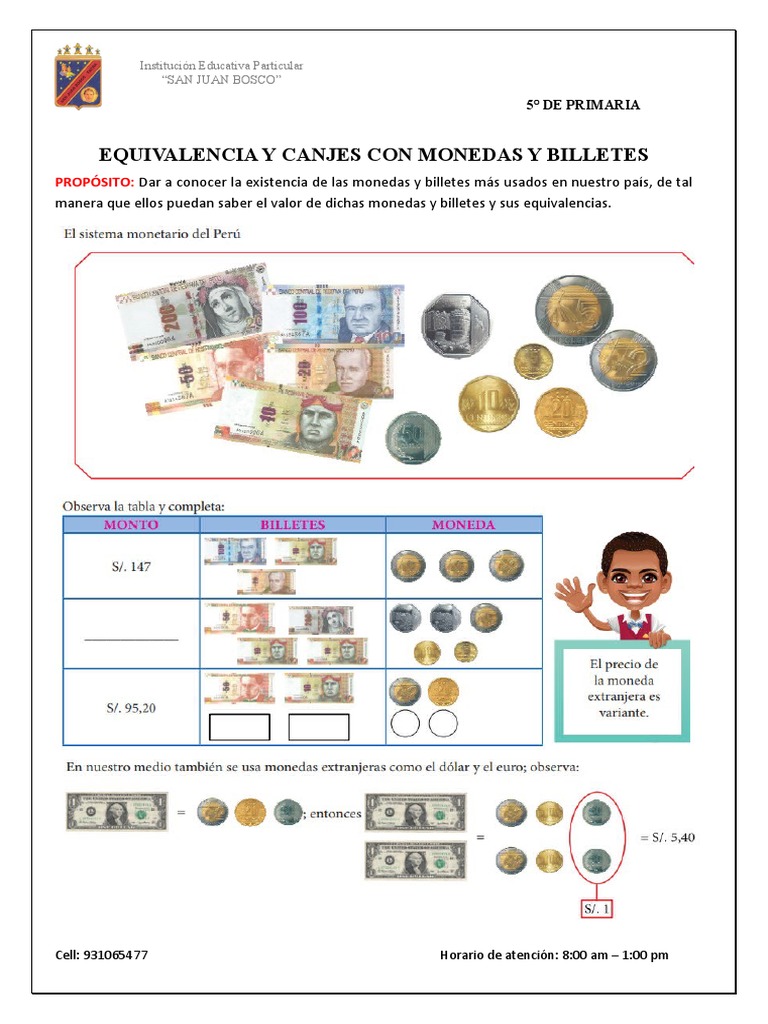 5° Matemática - Equivalencia y Canjes Con Monedas y Billetes (Tema 46 ...