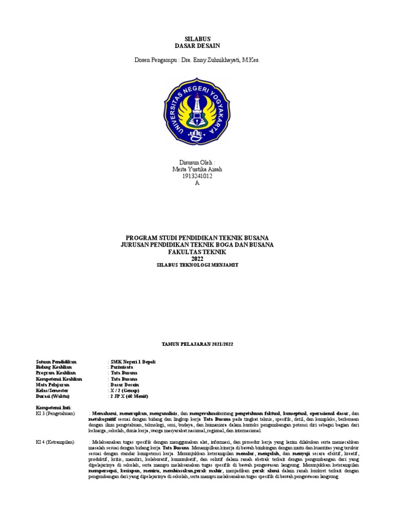 Silabus Warna Pada Desain (DD) - Meita Yustika Aisah - 1913241012 - A | PDF