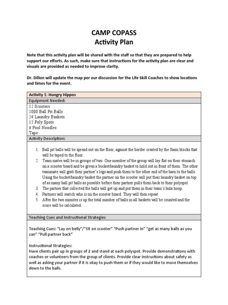29 Acres Camp Copass Master Activity Plan | PDF | Sports