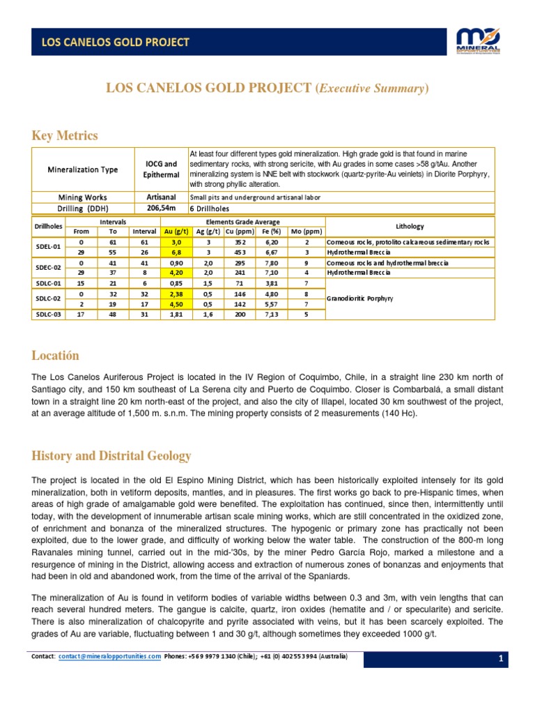 Los Canelos Gold Project Overview | PDF | Rock (Geology) | Materials