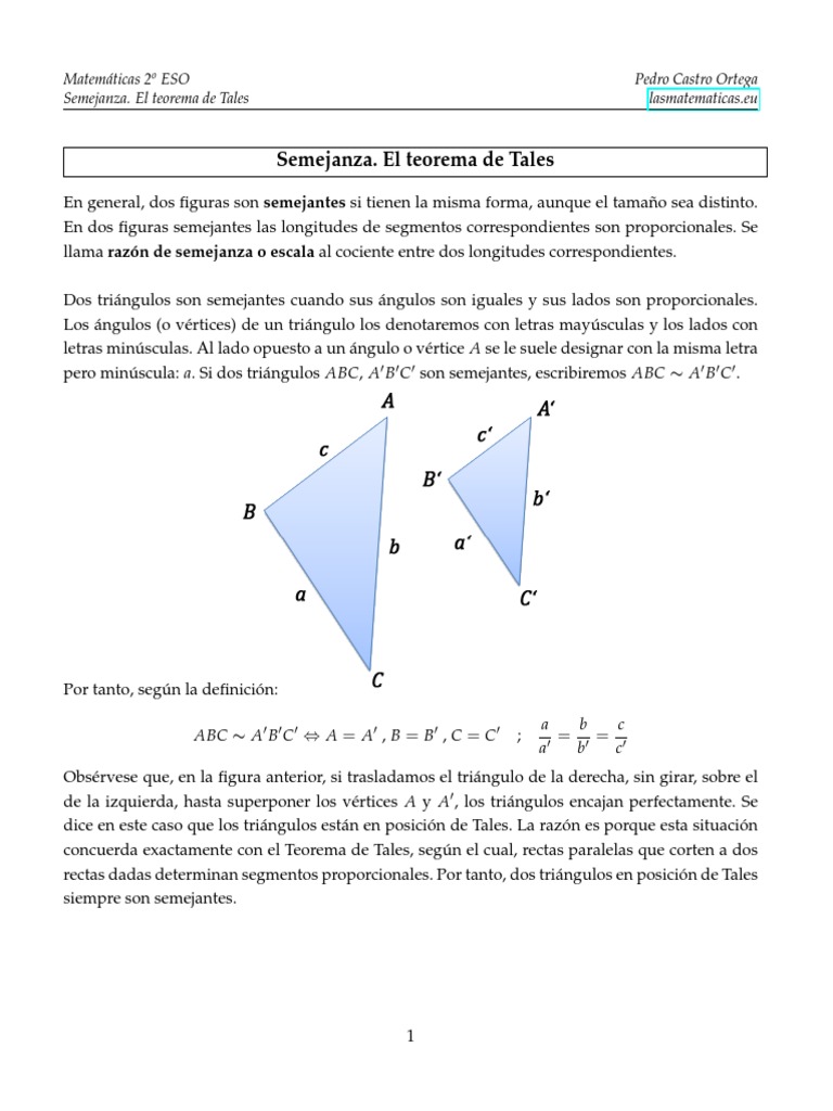 Semejanza - Triángulos 2o ESO Pedro Ortega | PDF