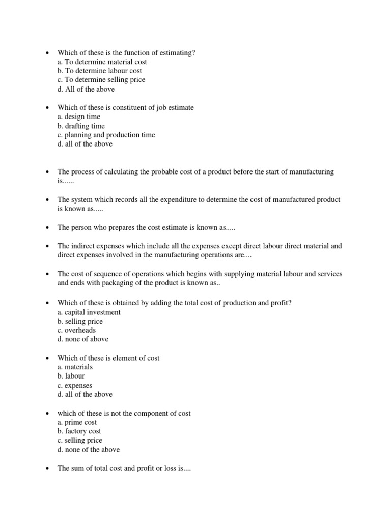 E&C Important Questions | PDF | Cost | Expense