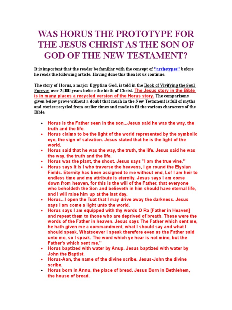 Was Horus The Prototype For The Jesus Christ As The Son of God of The ...