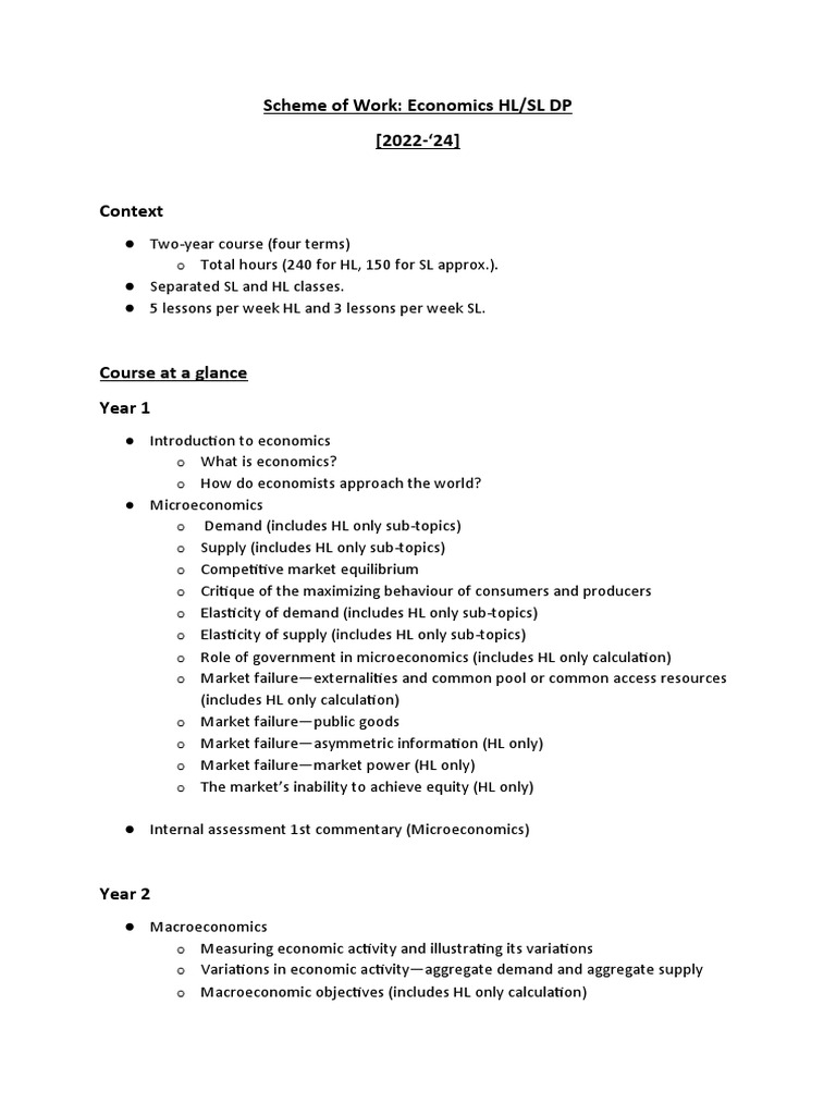 Scheme of Work Economics DP 2022 - 24 | PDF | Inflation | Gross ...