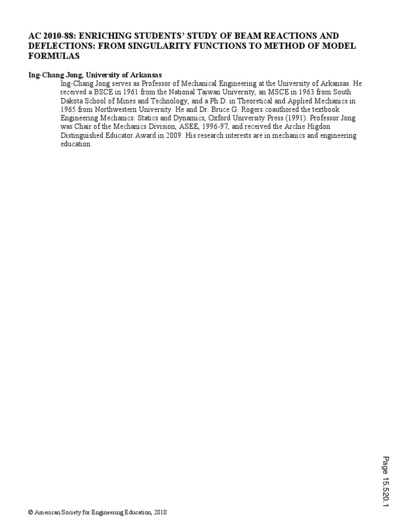 Enriching Students Study of Beam Reactions and Deflections From ... Enriching Students Study of Beam Reactions and Deflections From ...