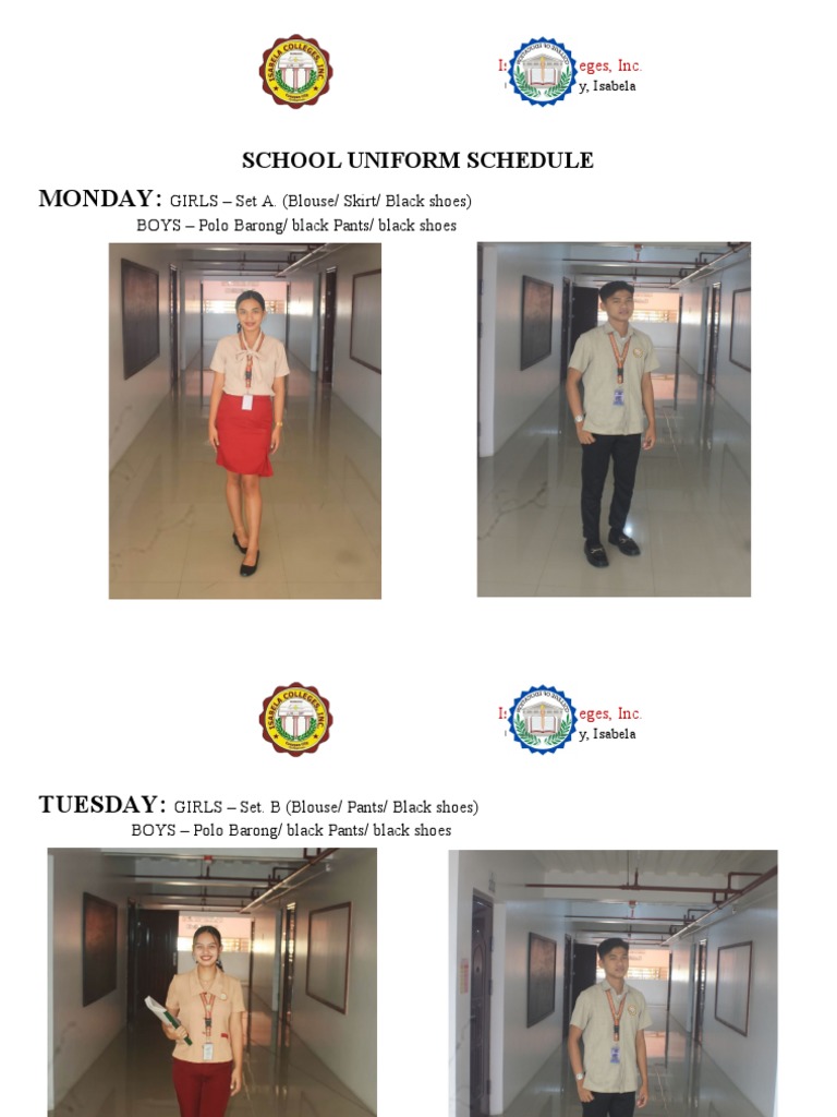 Isabela Colleges Uniform Schedule | PDF