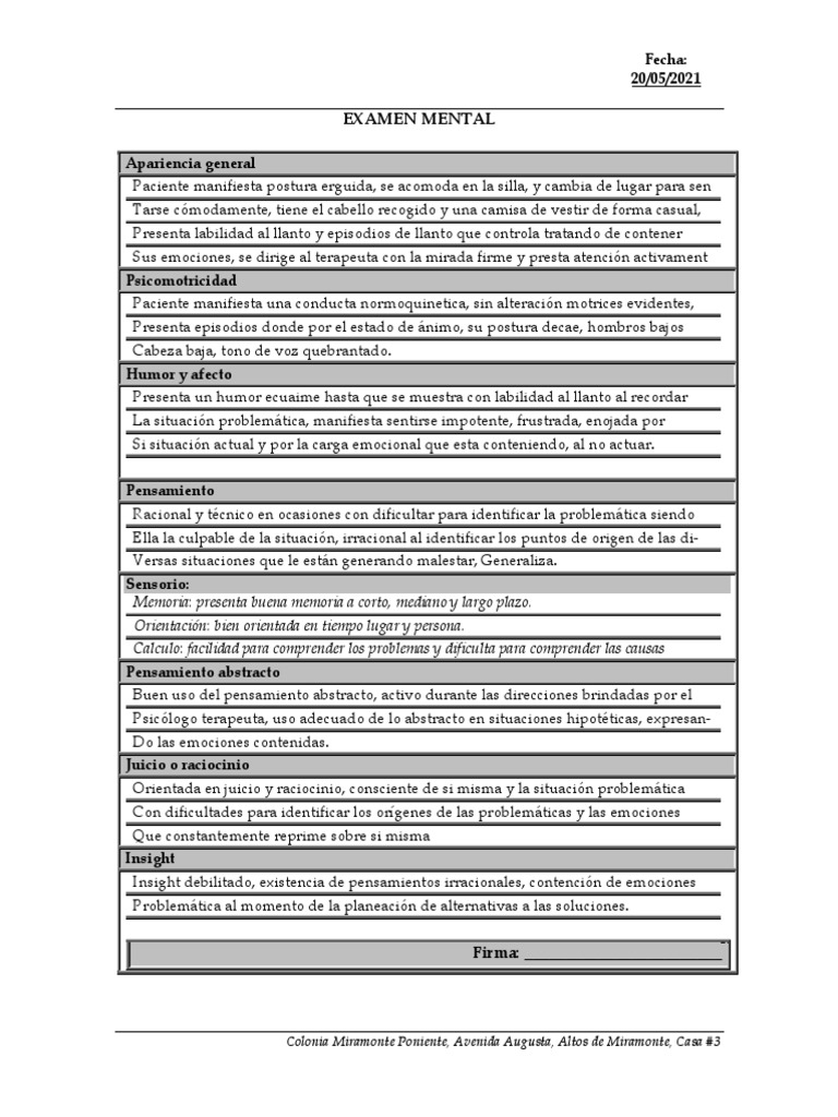 Examen Mental Ejemplos 1 | PDF