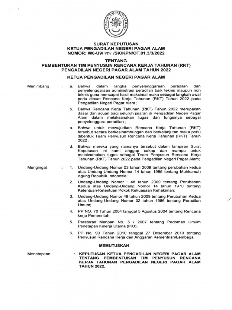 SK Pembentukan Tim Penyusun Rencana Kerja Tahunan (RKT) | PDF
