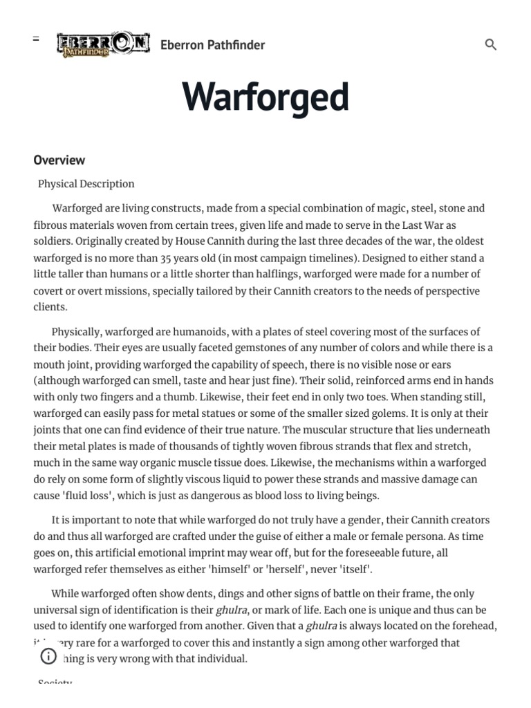 Eberron Pathfinder - Warforged | PDF | Young Adult