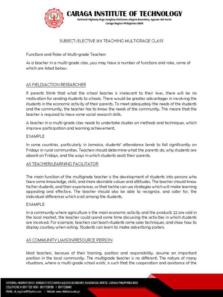 FUNCTIONS AND ROLES OF MULTI-GRADE TEACHERS | PDF