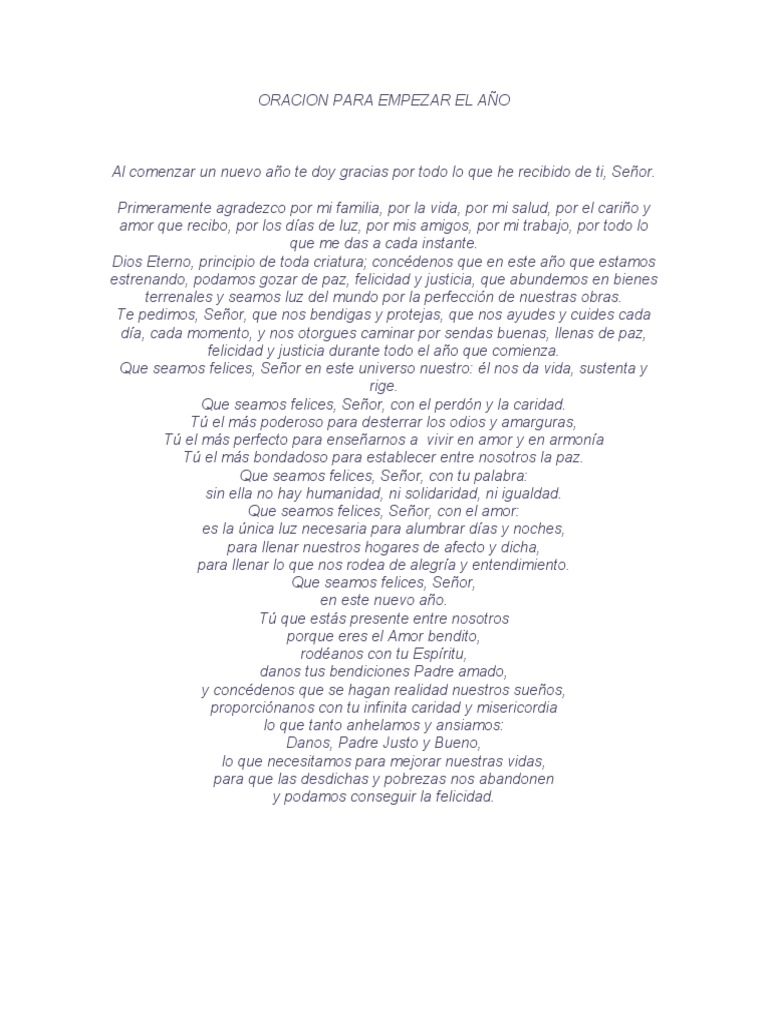 Oración para iniciar el nuevo año | PDF