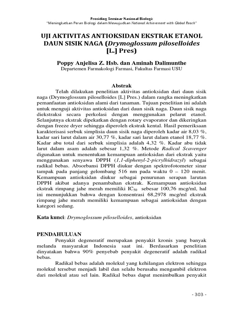 Aktivitas Antioksidan Daun Sisik Naga | PDF