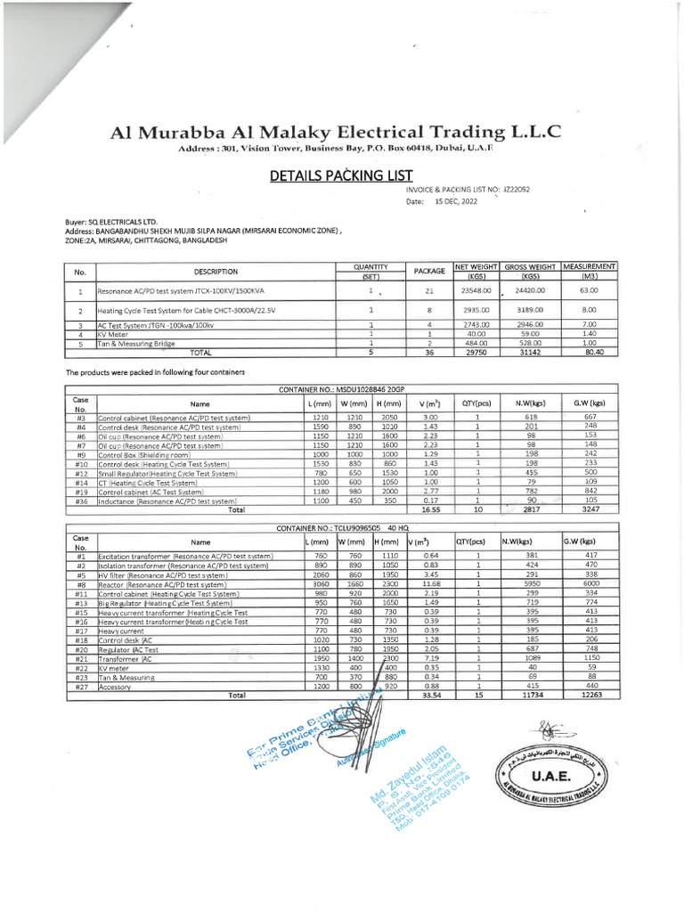 Details Packing List | PDF