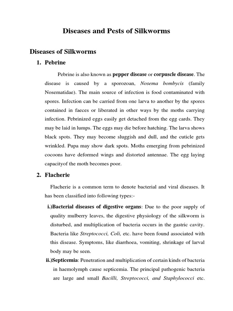 Silkworm Diseases and Pests Overview | PDF | Home & Garden | Wellness