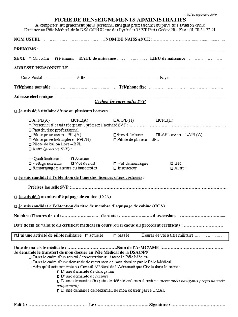 Fiche de Renseignement Administratif Formulaire 0 | PDF